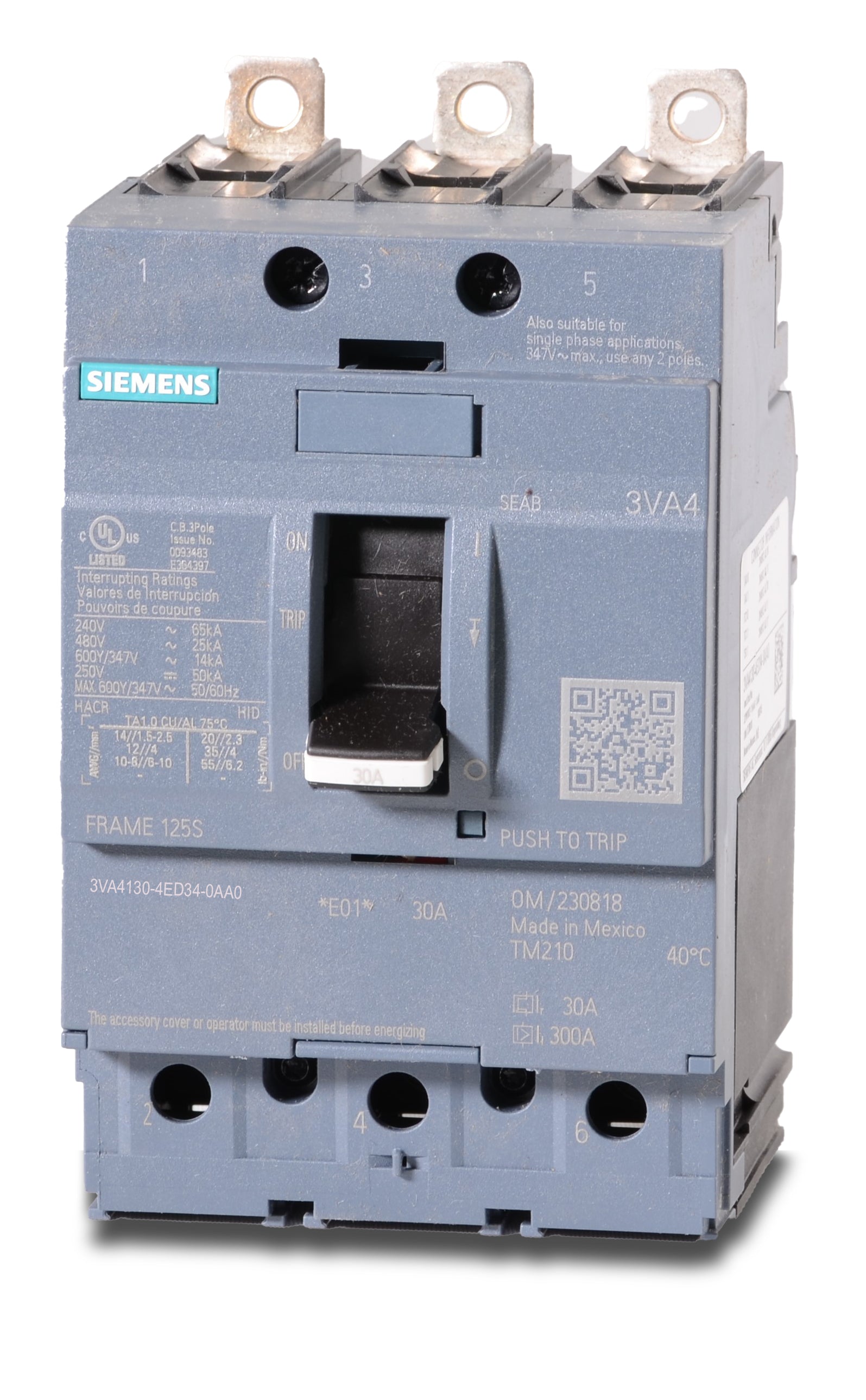 New Siemens 3VA4130-4ED34-0AA0 3 Pole Circuit Breaker – SuperBreakers