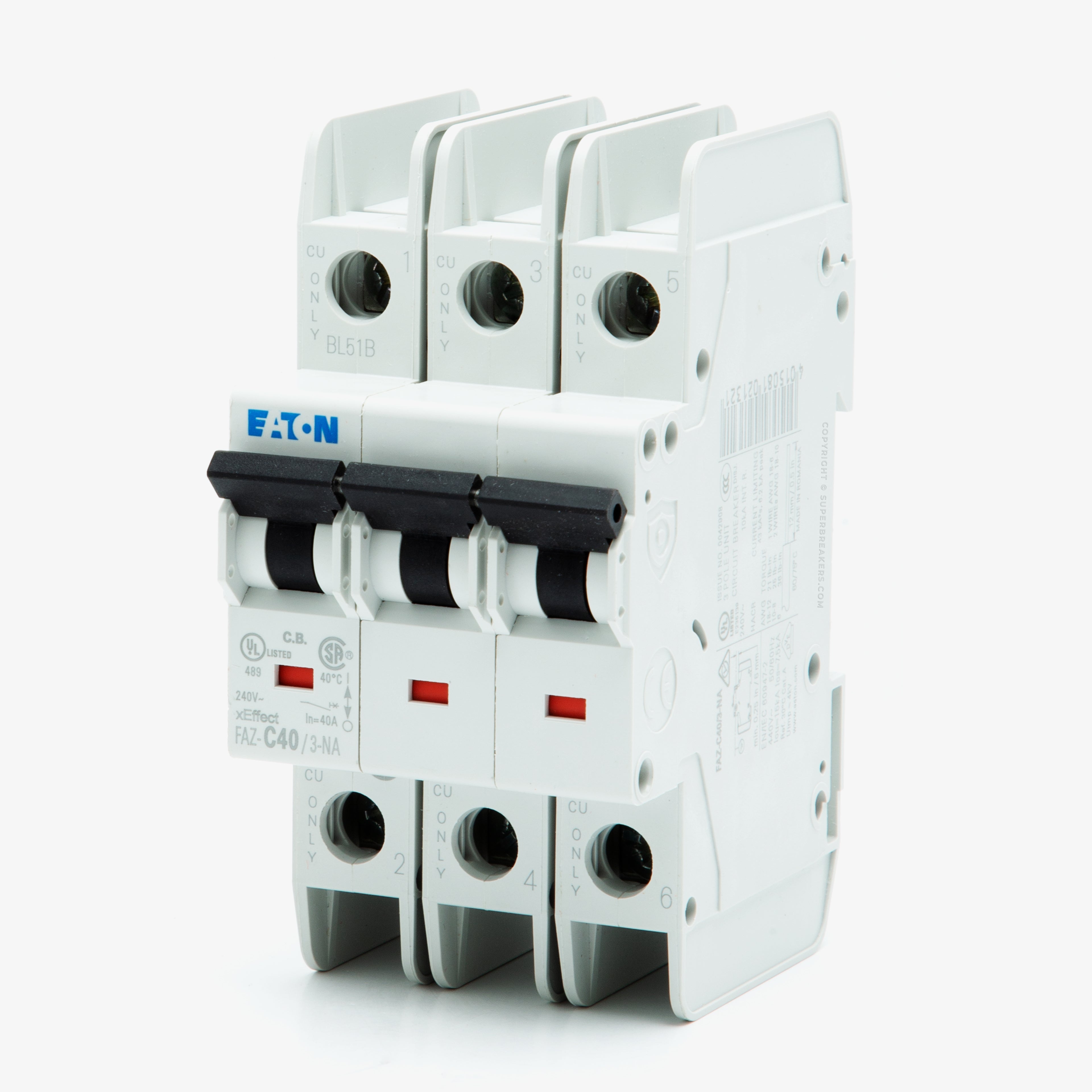 Eaton FAZ-C40/3-NA 3 Pole Circuit Breaker – SuperBreakers