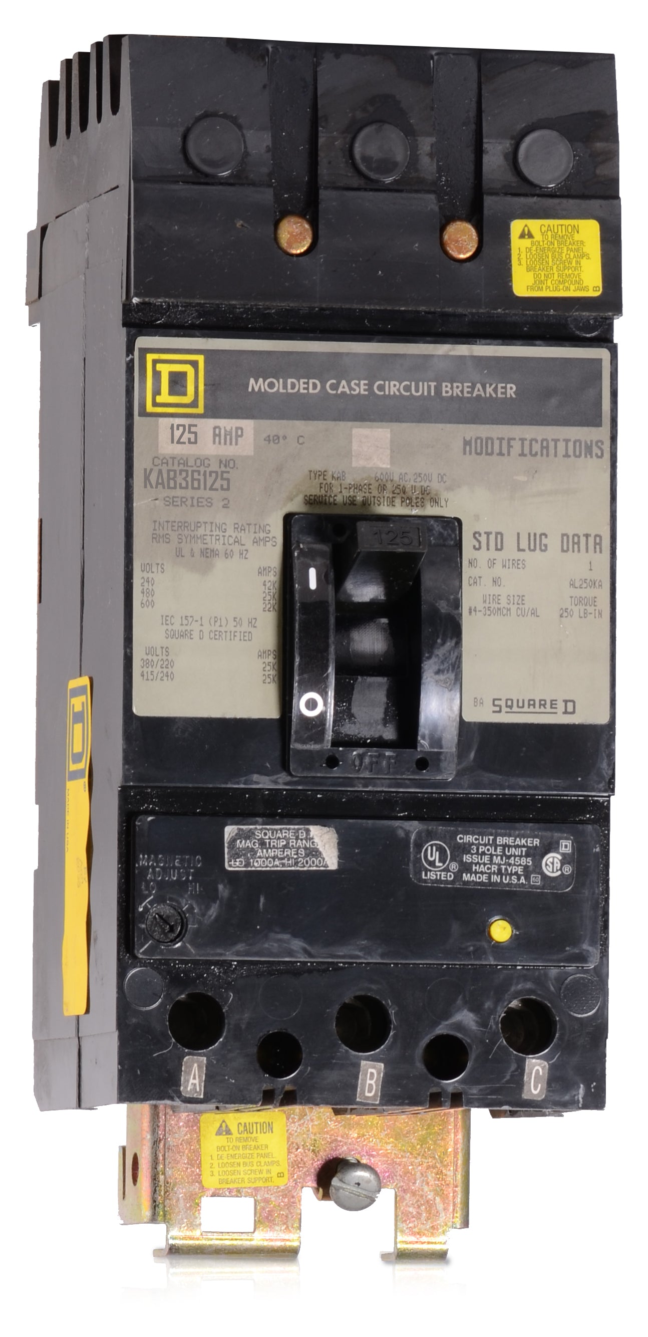 Square D KAB36125 - 125A 3 Pole Molded Case Circuit Breaker – SuperBreakers