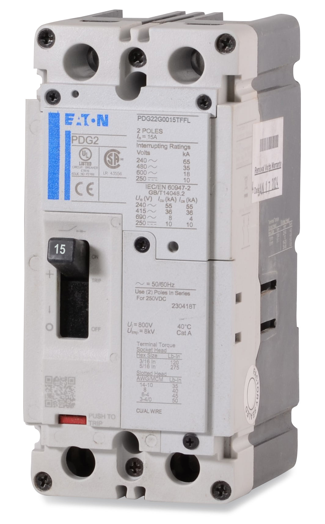 New Eaton PDG22G0015TFFL 2 Pole Circuit Breaker – SuperBreakers