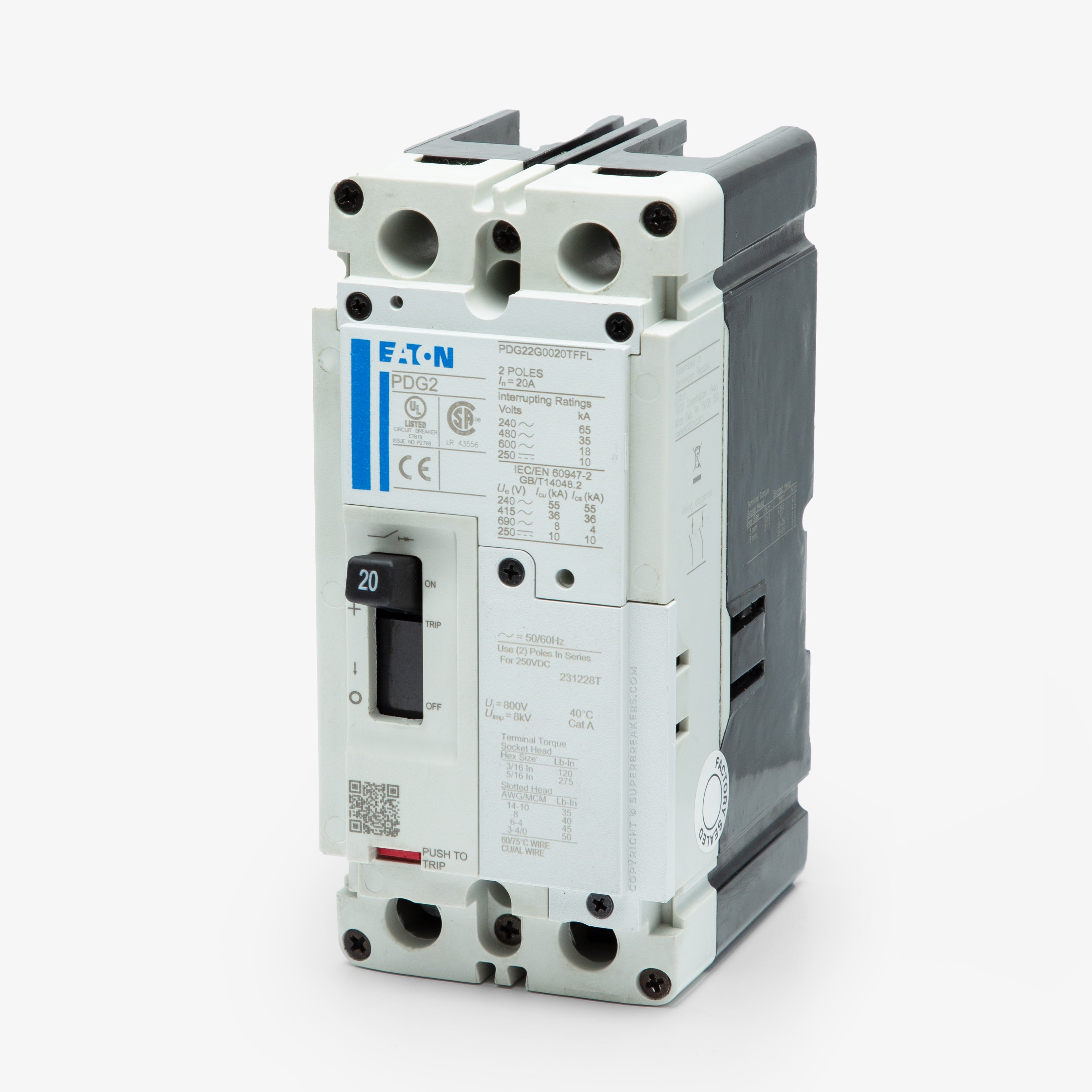 New Eaton PDG22G0020TFFL 2 Pole Circuit Breaker – SuperBreakers