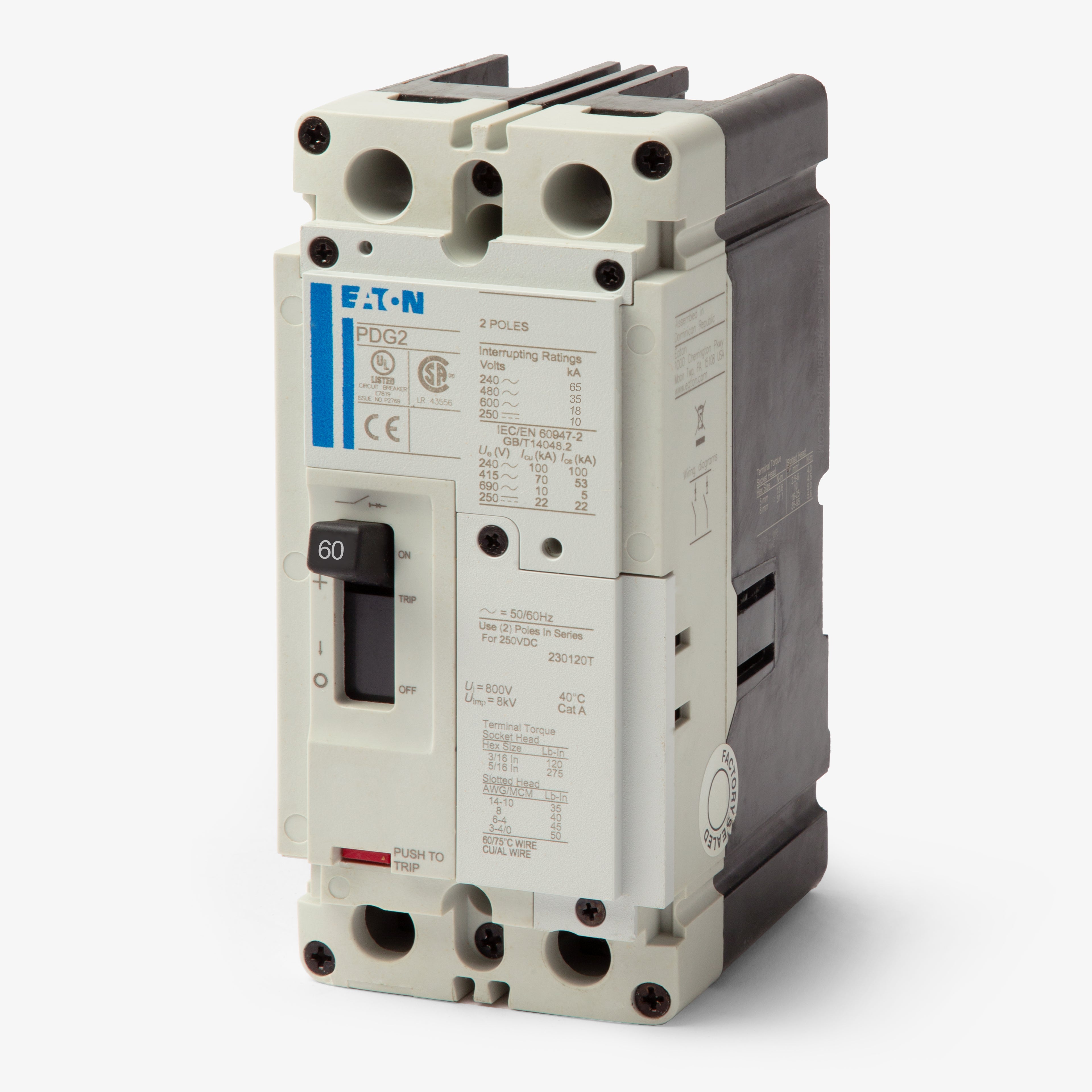 New Eaton PDG22G0060TFFL 2 Pole Circuit Breaker – SuperBreakers