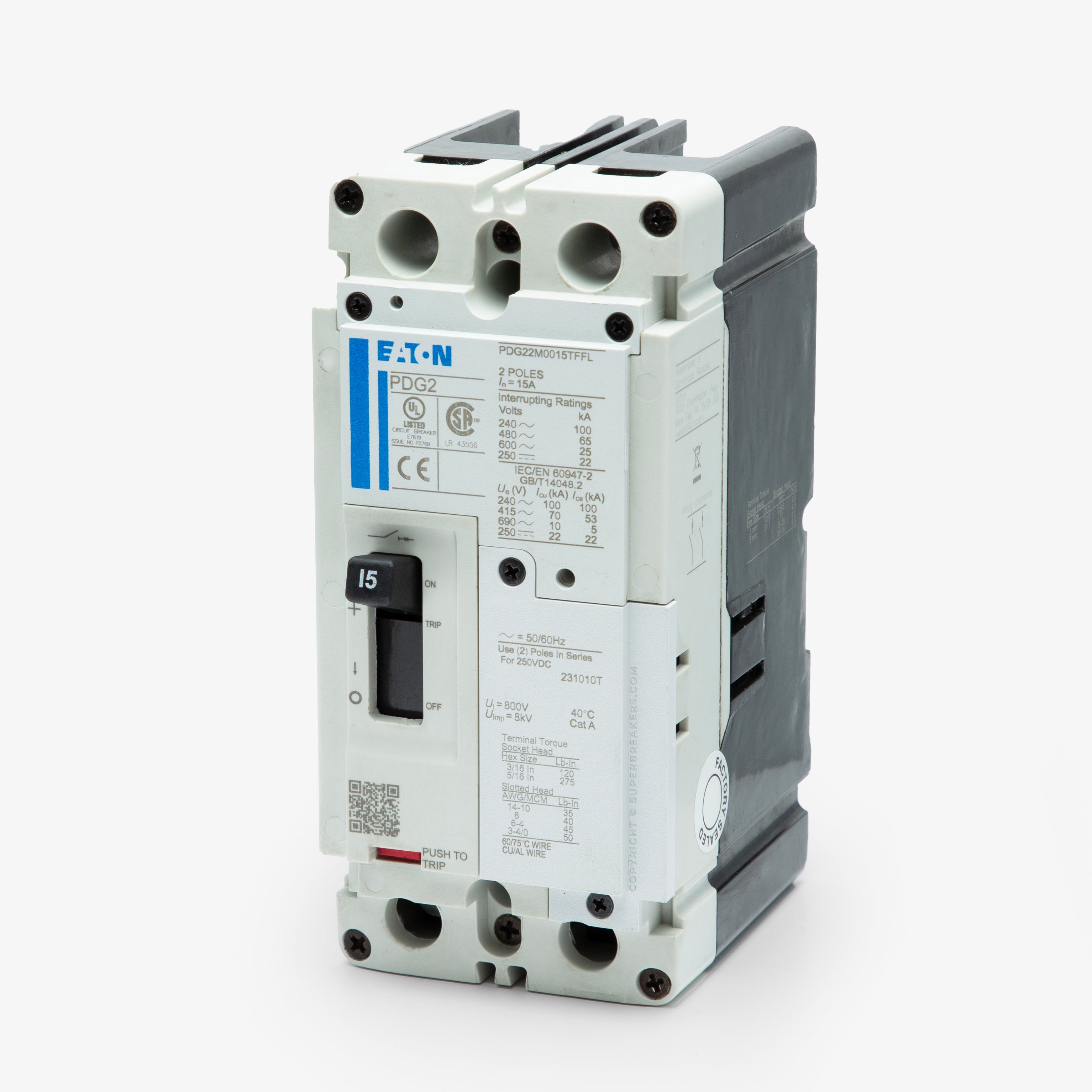 New Eaton PDG22M0015TFFL 2 Pole Circuit Breaker – SuperBreakers