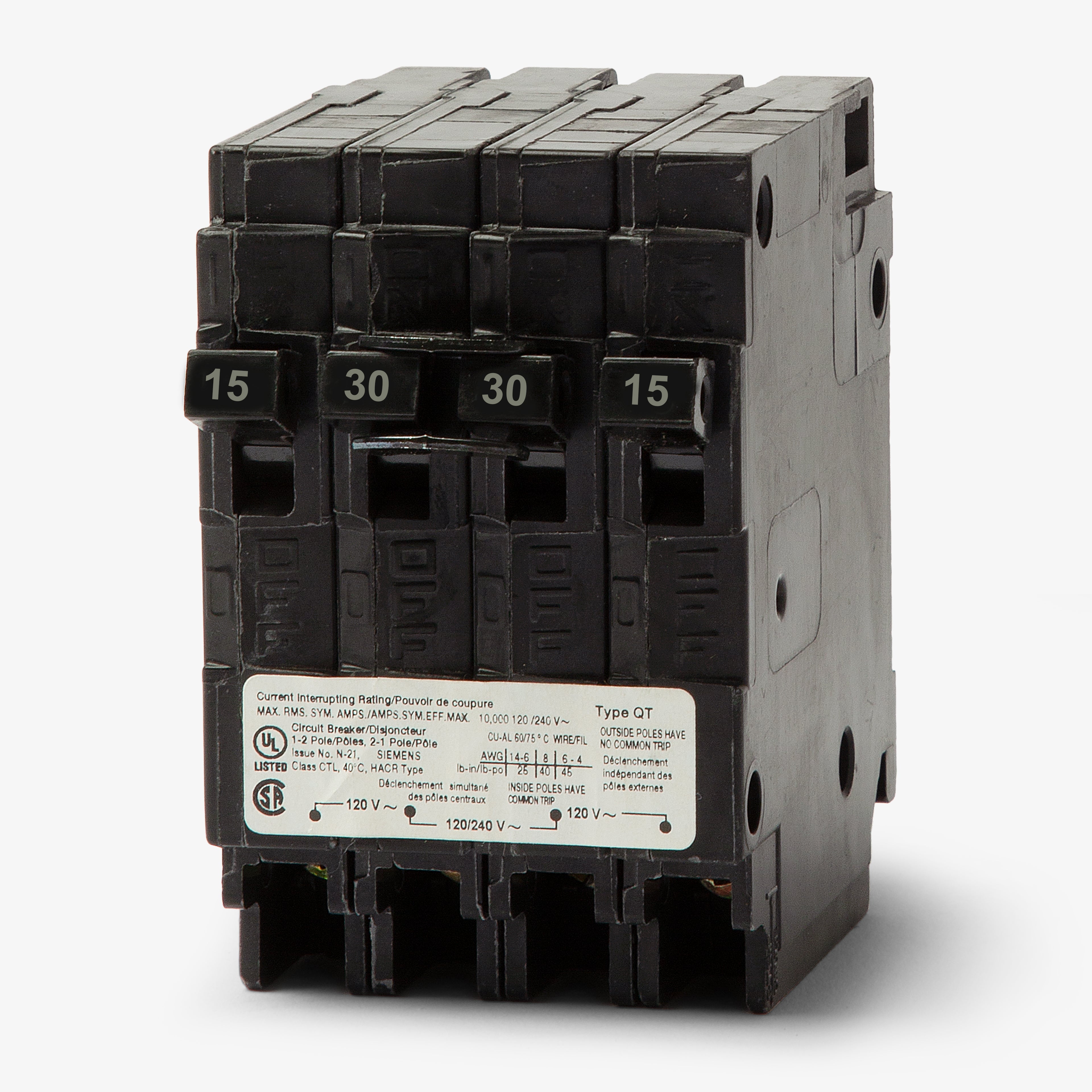 Siemens Q21530CT - 15/30A Triplex Miniature Circuit Breaker – SuperBreakers