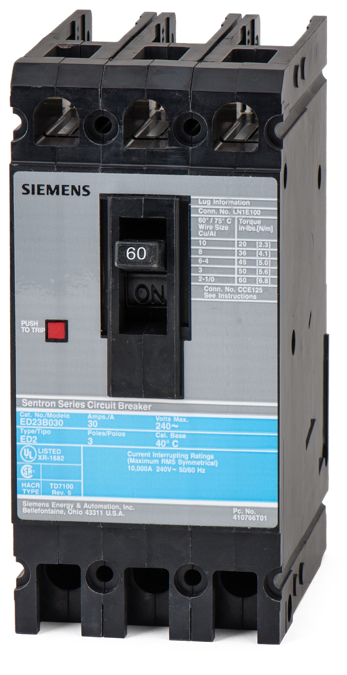 Siemens ED23B060 - 60A 3 Pole Molded Case Circuit Breaker – SuperBreakers