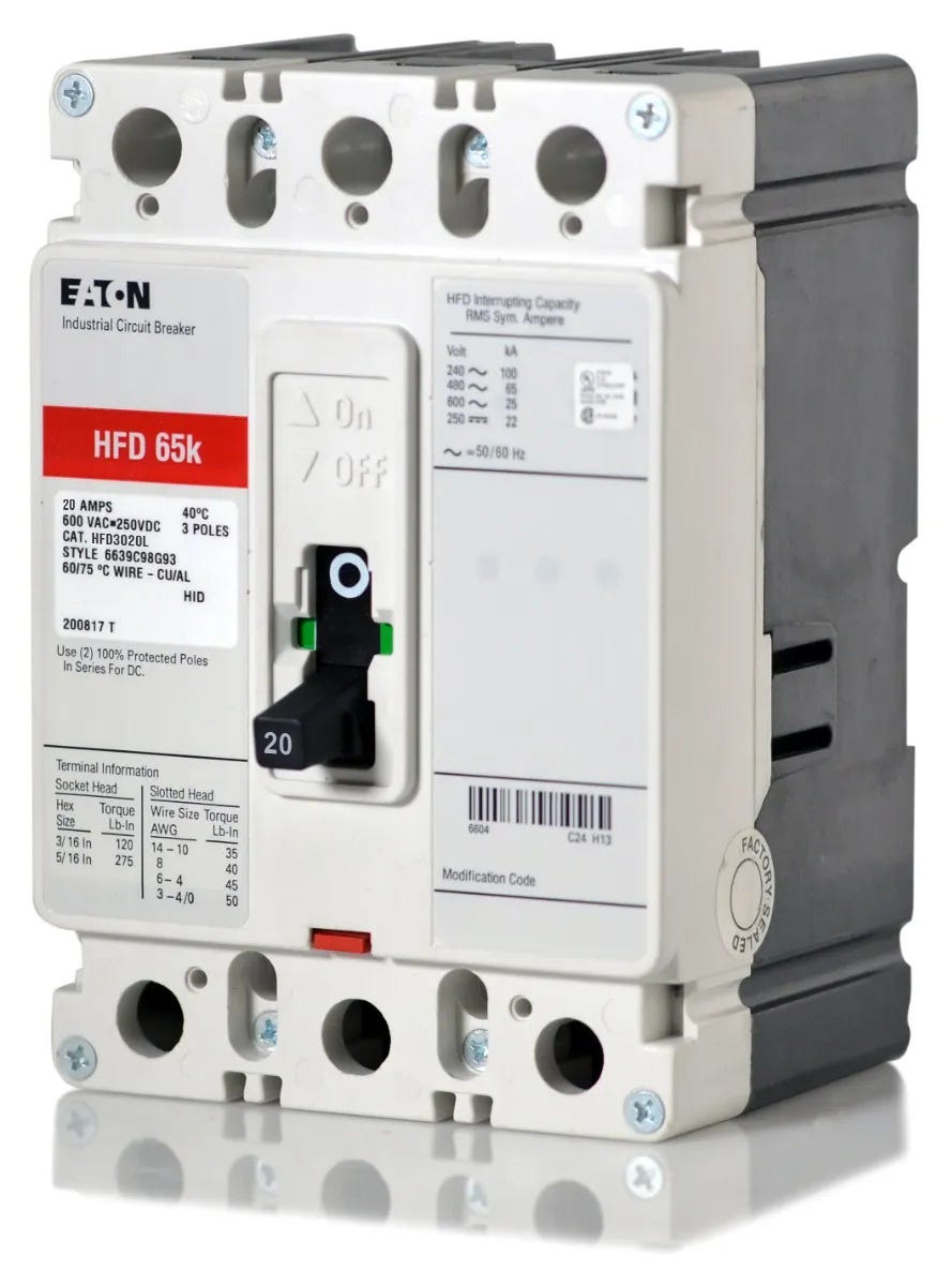 Eaton HFD3020L 3 Pole Circuit Breaker – SuperBreakers
